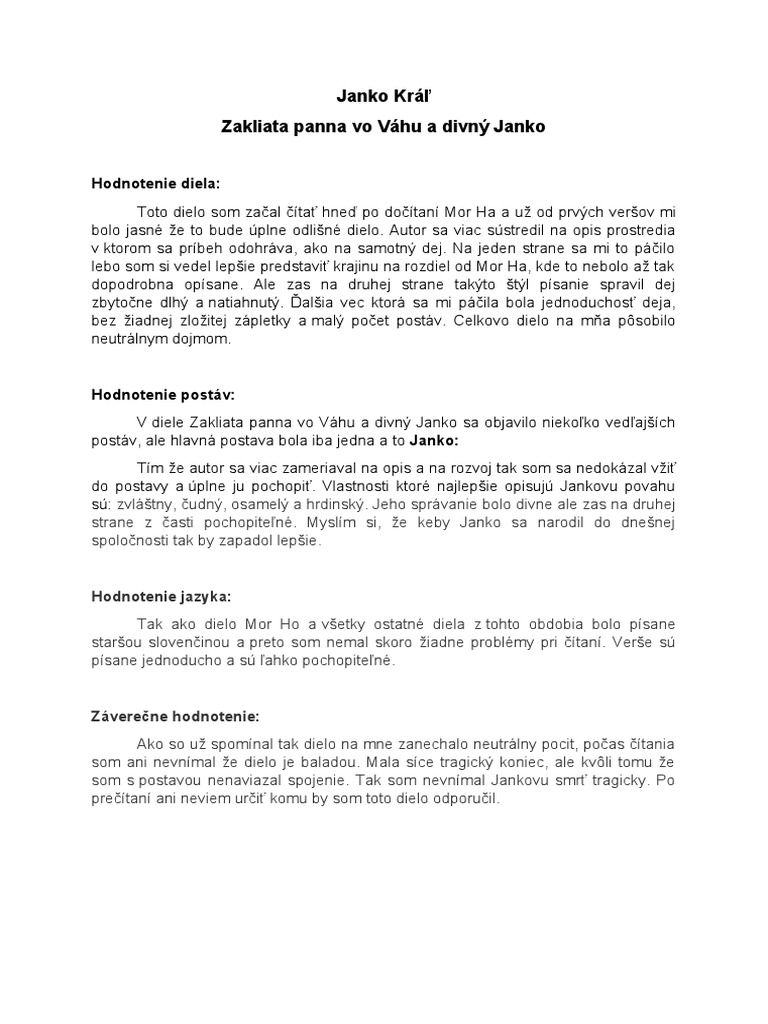 Janko Kráľ - Zakliata Panna Vo Váhu A Divný Jankodocx | PDF