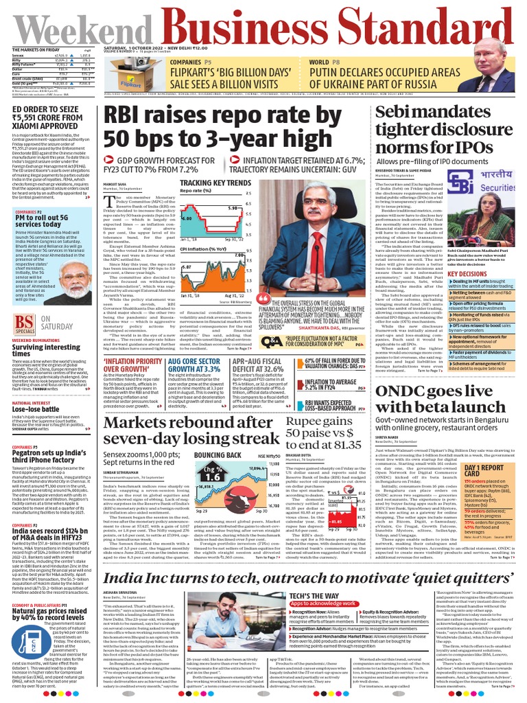 Business Standard - Delhi - English - 01-10-2022 | PDF | Reserve Bank ...
