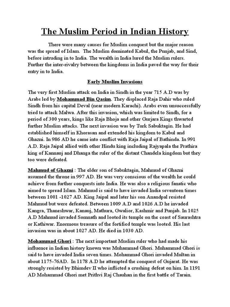 The Muslim Period in Indian History | PDF | History