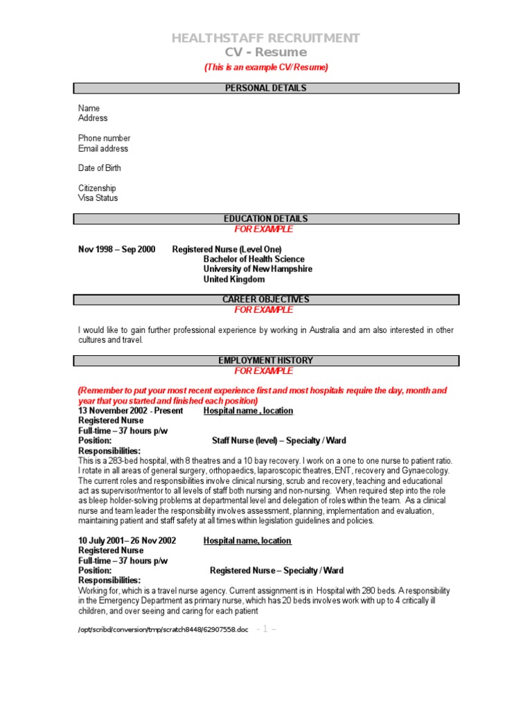 CV Template For Candidates | PDF