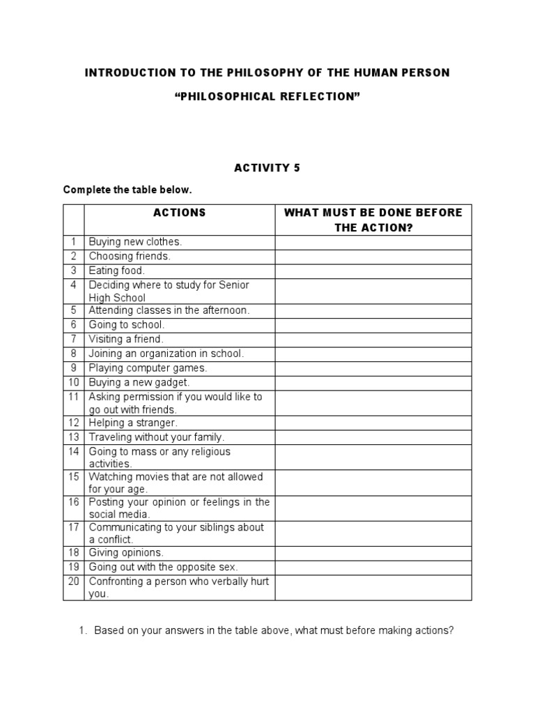 Activity 5 - Introduction To The Philosophy of The Human Person | PDF