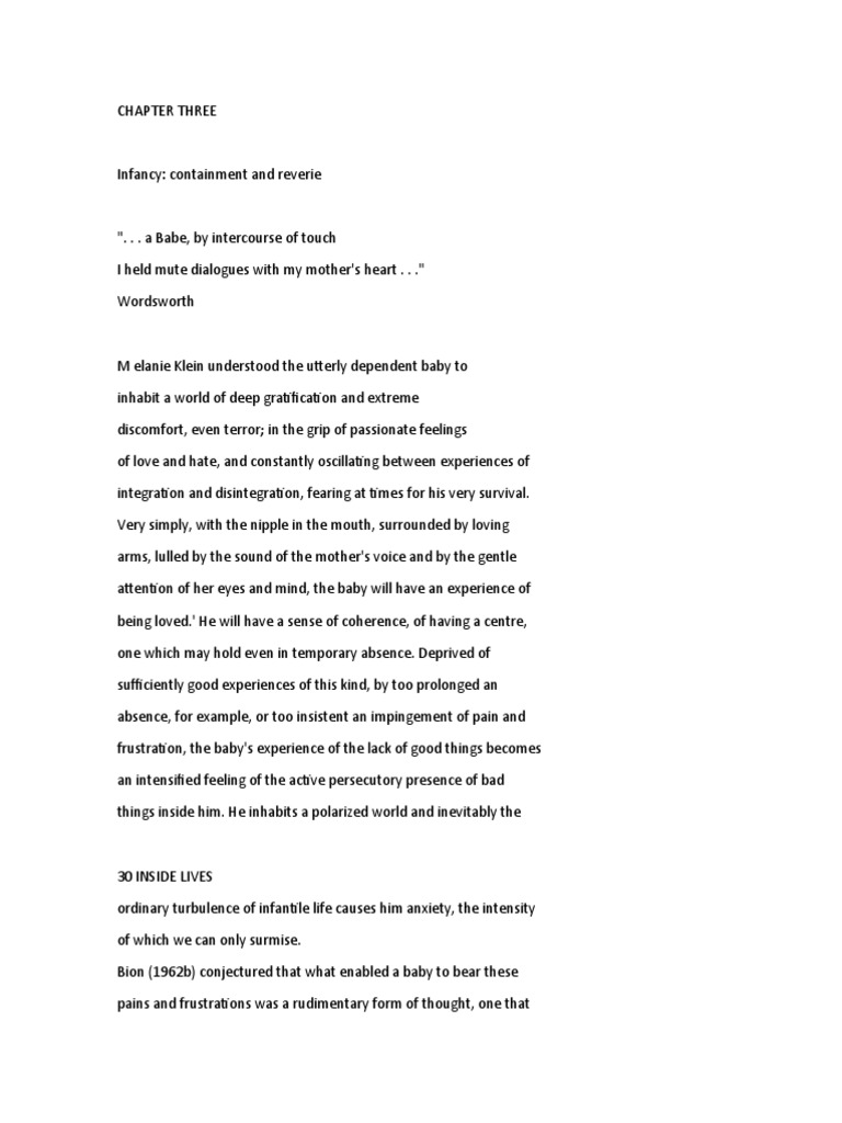 Chapter Three Wilfred Bion Reverie | PDF