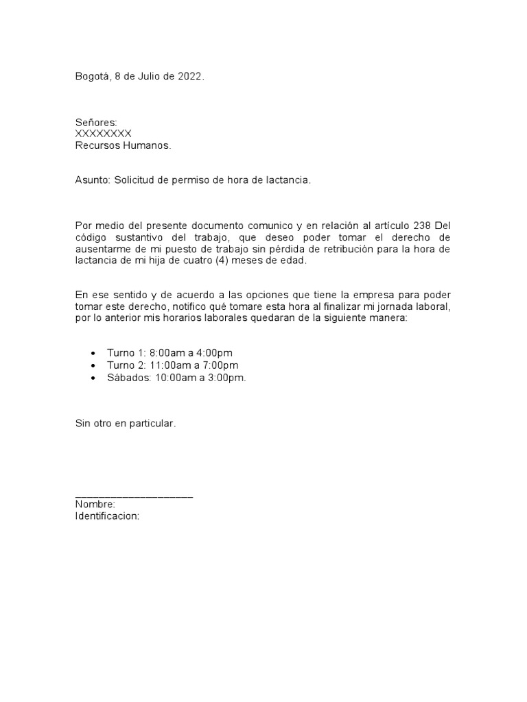 Solicitud de Hora de Lactancia | PDF Solicitud de Hora de Lactancia | PDF