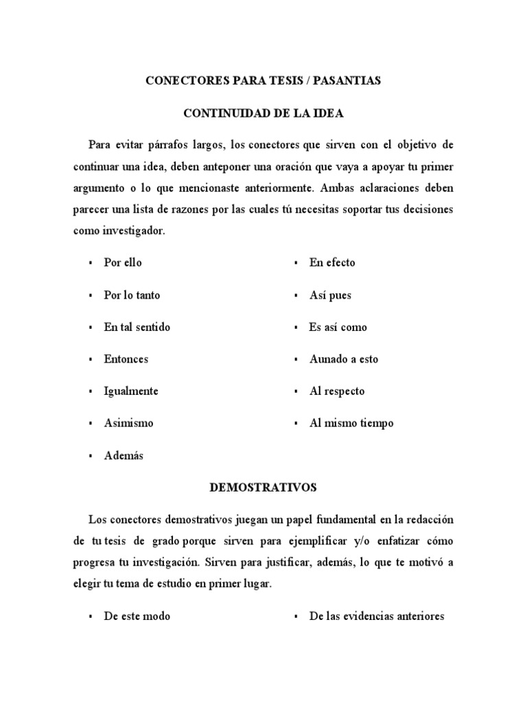 Conectores Esenciales para Tesis | PDF | Evidencia