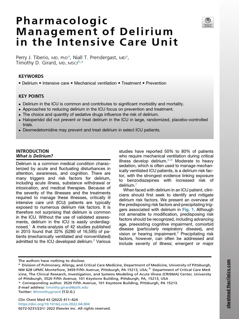 Tiberio Perry J Pharmacologic Management of Delirium | PDF | Intensive ...