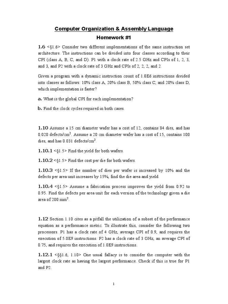 CompOrg 5thed HW1 | PDF | Central Processing Unit | Computer Science