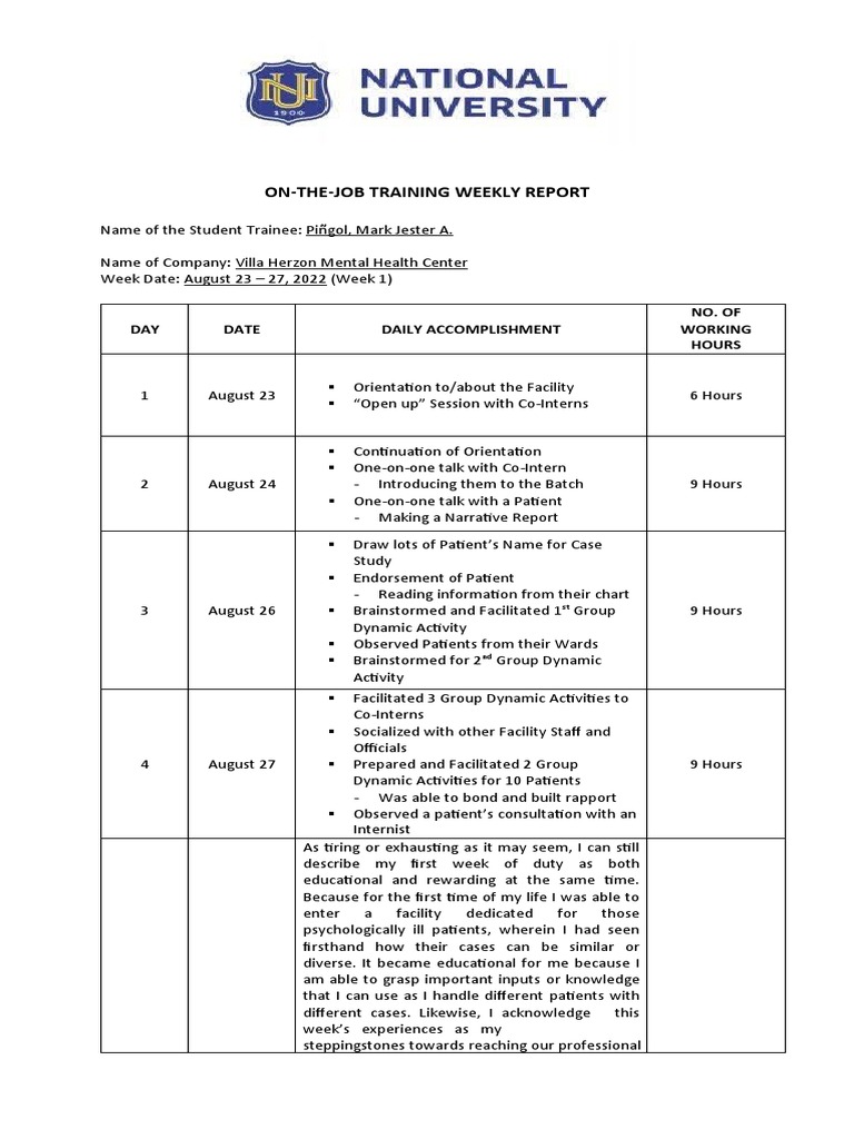Pingol - Week 1 Report | PDF