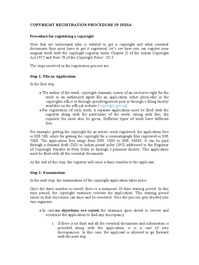 Copyright Registration Procedure | PDF
