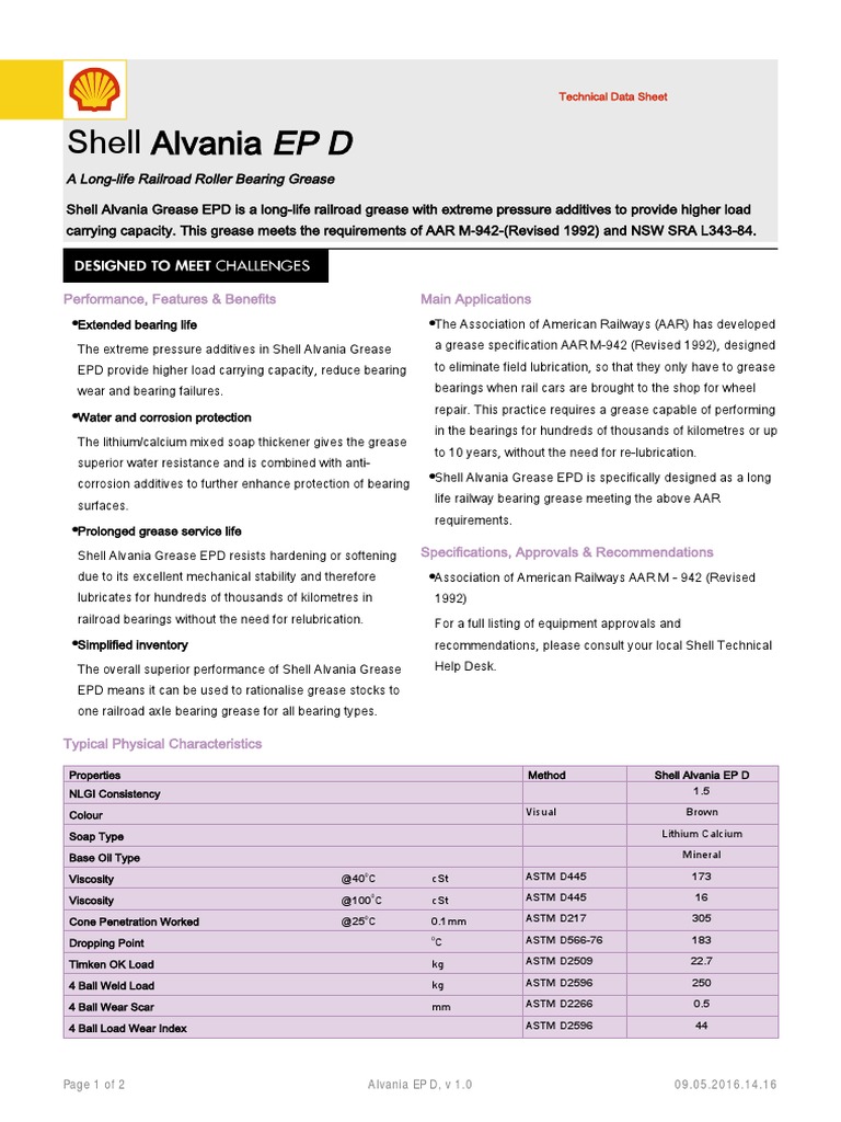 Shell Alvania EPD: Performance, Features & Benefits Main Applications ...