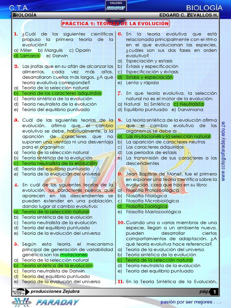 5.teorías Evolutivas - Práctica I | PDF | Evolución | Seleccion natural