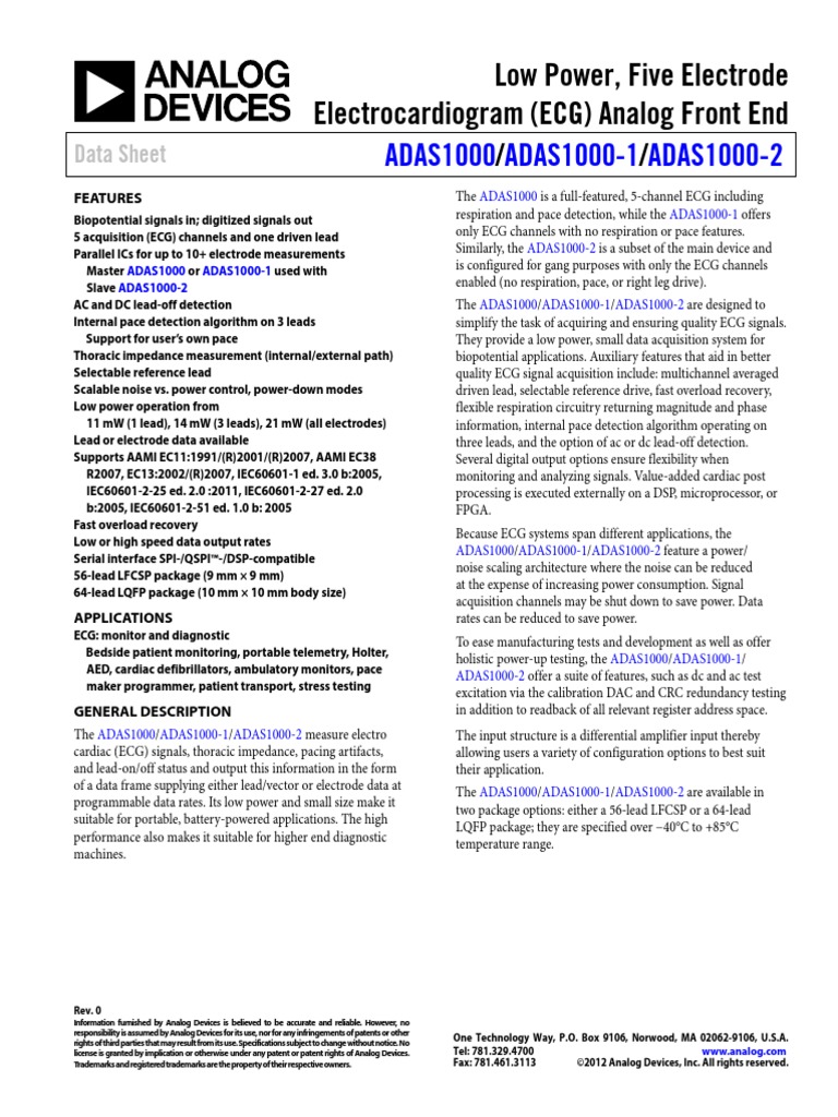ADAS1000 | Download Free PDF | Power Supply | Analog To Digital Converter