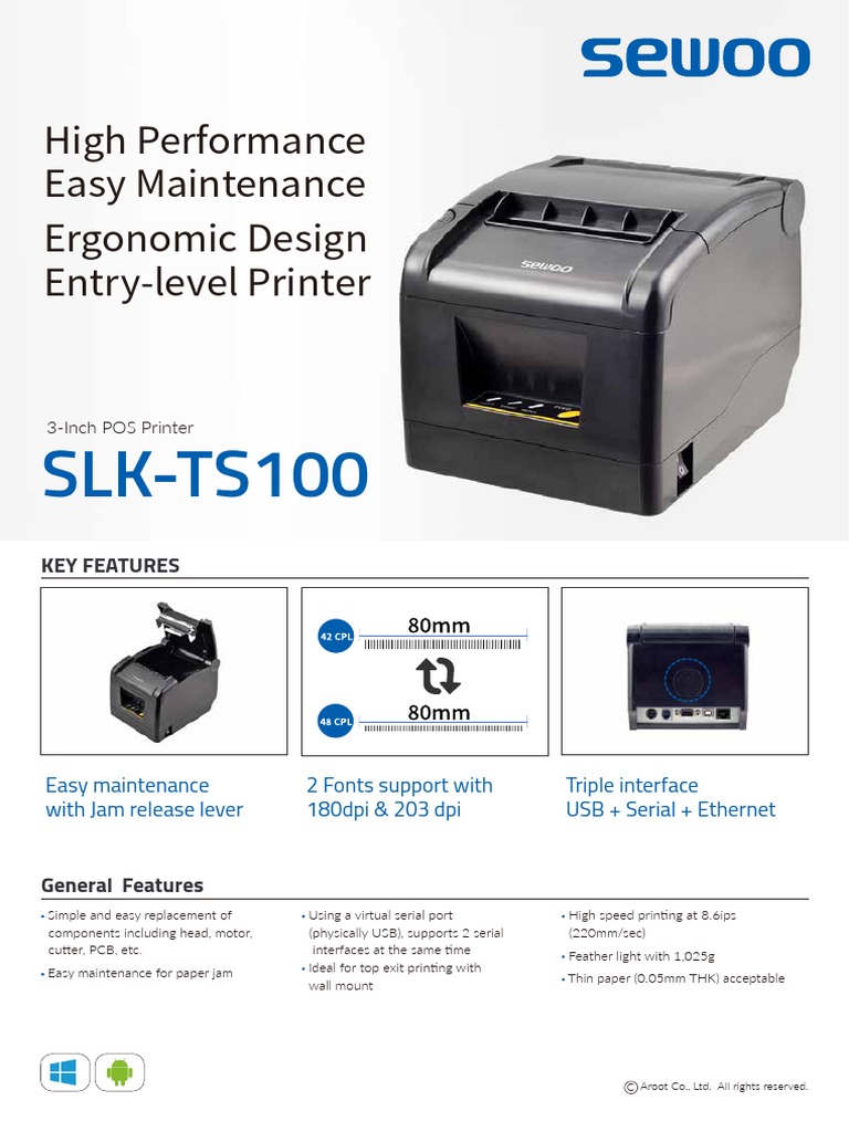 SLK-TS100 3-Inch POS Printer Specs | PDF | Printer (Computing) | Computing