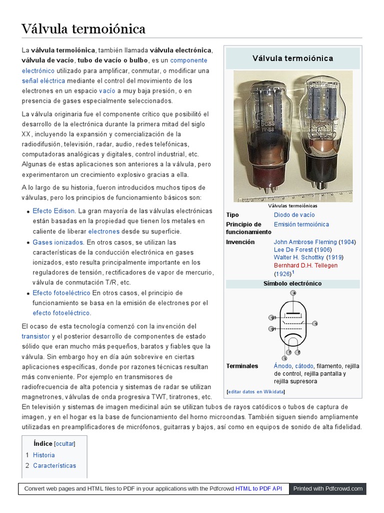 Wikipedia Valvula Termoionica | PDF | Tubo vacío | Ingenieria Eléctrica