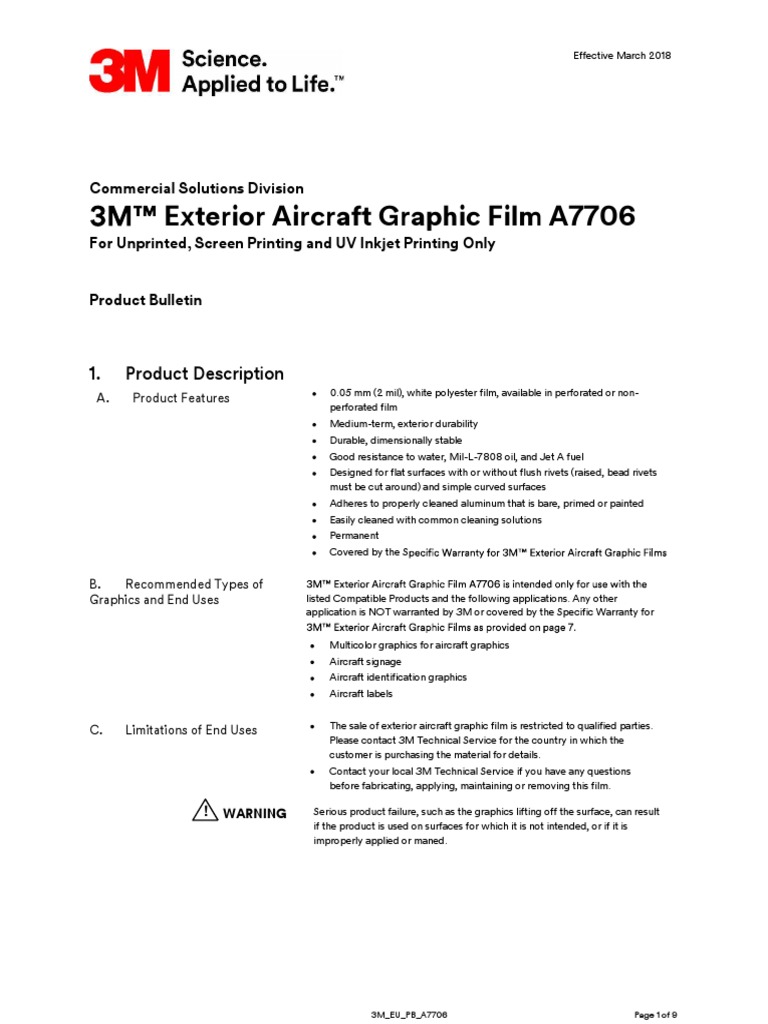 Exterior Aircraft Graphic Film A7706 | PDF | Implied Warranty | Printer (Computing)