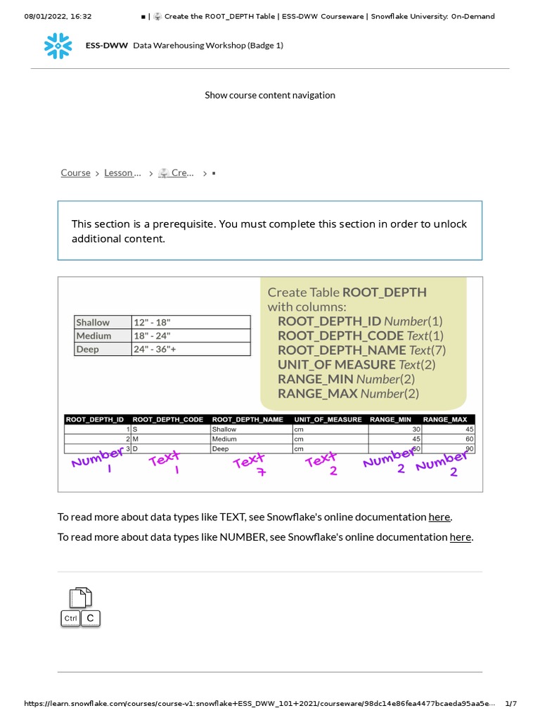 ? Create The ROOT - DEPTH Table - ESS-DWW Courseware - Snowflake University - On-Demand ...
