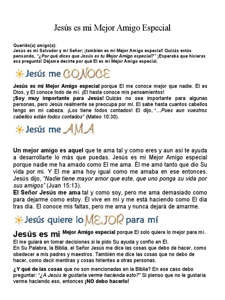 Jesús: Mi Mejor Amigo Especial | PDF | Jesús | Amor
