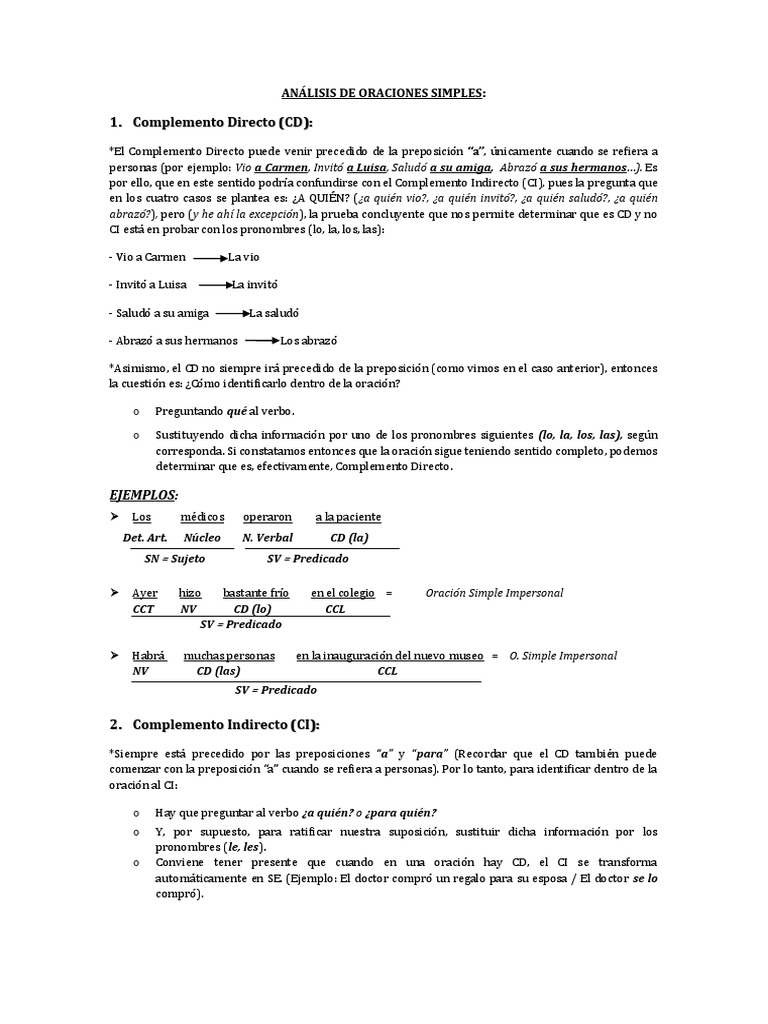 Esquema Análisis de Oraciones Simples | PDF | Predicado (Gramática) | Asunto (gramática)
