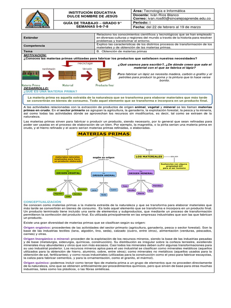 Guía 2 De 9° Tecnología E Informática Pdf Materia Prima Materiales