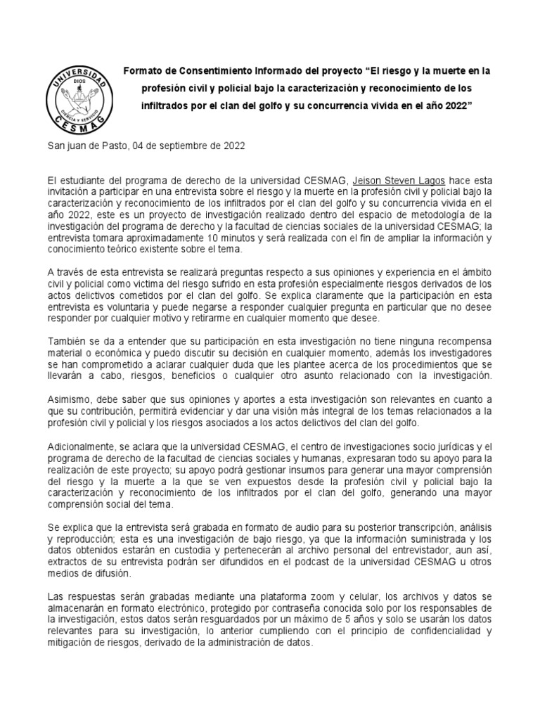 Formato Consentimiento Informado | PDF | Conocimiento