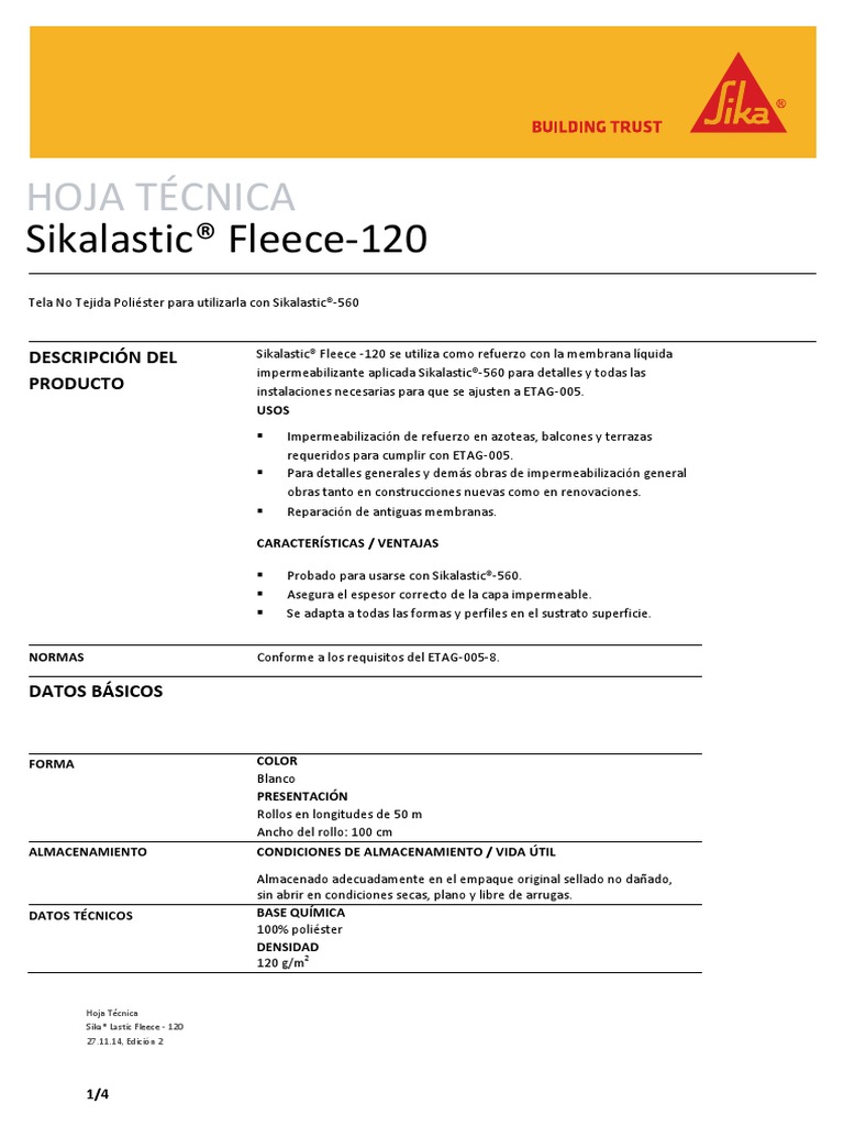 1.-Hoja-Tecnica-Sika-Lastic-Fleece-120 | PDF