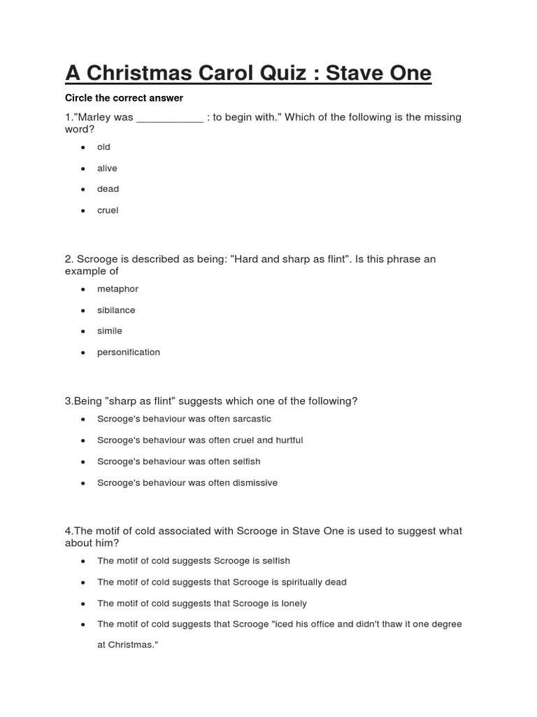 A Christmas Carol Quiz Stave 1 | PDF