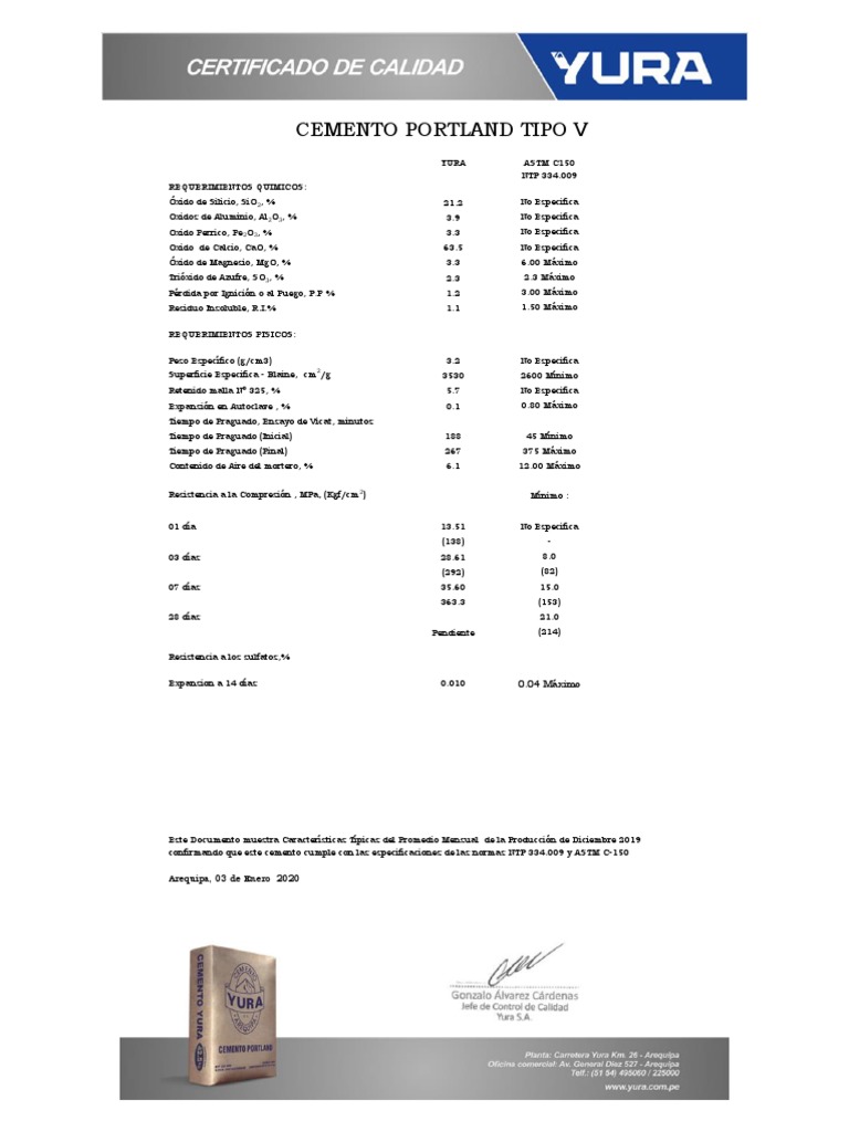 Cemento Tipo V | PDF | Cemento | Conjuntos de elementos químicos