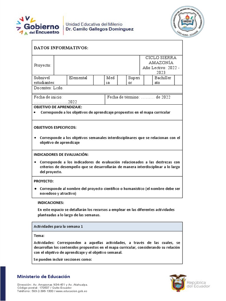 Esquema Del Proyecto Interdisciplinar | PDF | Aprendizaje | Evaluación