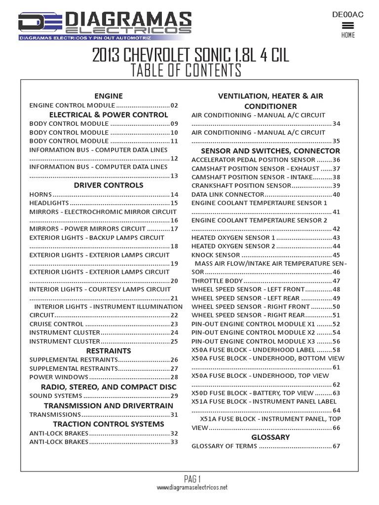 Diagramas Eléctricos CHEVROLET SONIC 1.8L 4 CIL 2013 | PDF | Throttle ...