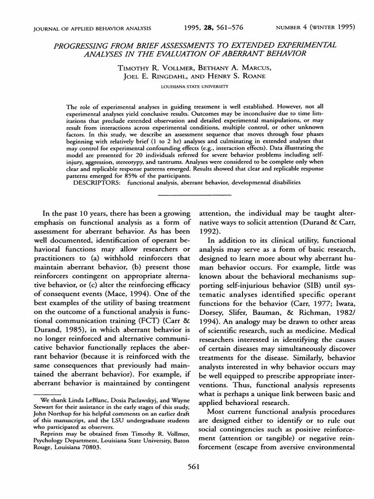Vollmer Et Al-1995-Journal of Applied Behavior Analysis | PDF | Reinforcement | Data Analysis