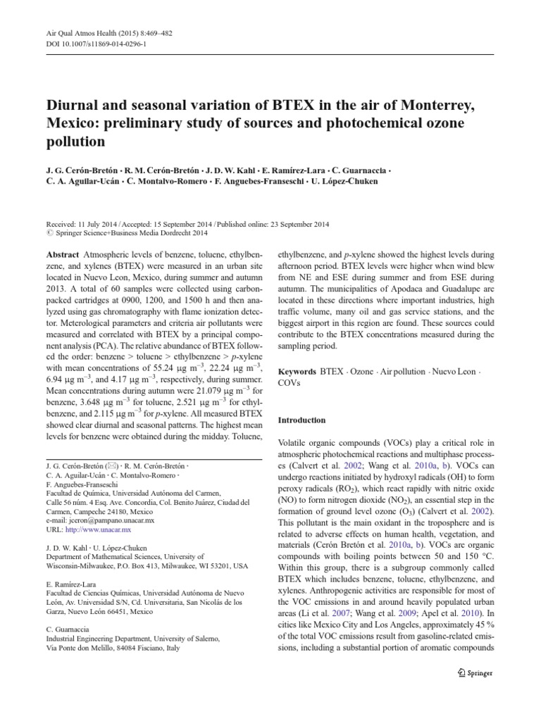Diurnal and Seasonal Variation of BTEX in The Air of Monterrey | PDF | N Ox | Air Pollution