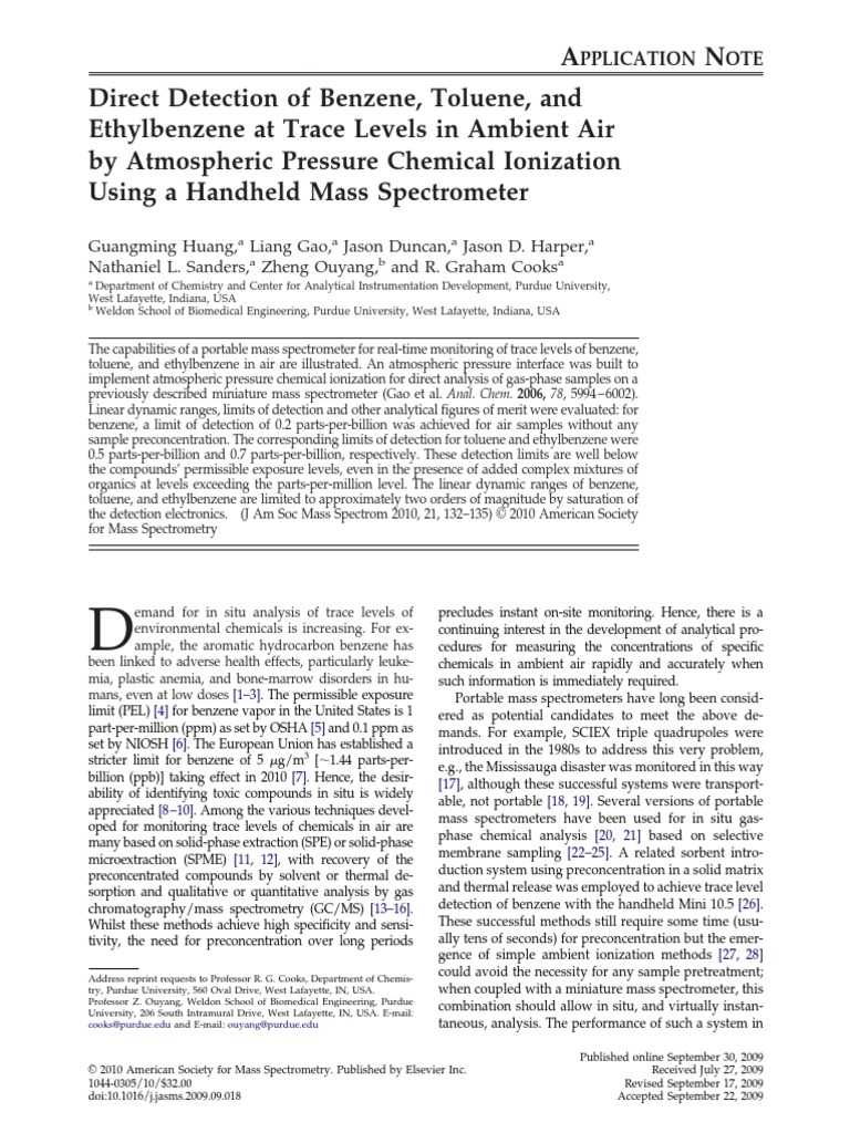 Direct Detection of Benzene, Toluene, and | PDF | Mass Spectrometry | Benzene