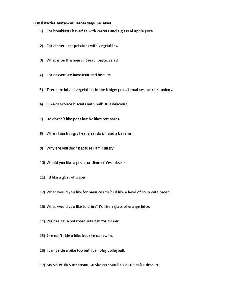Translate The Sentences | PDF | Cooking, Food & Wine | Wellness