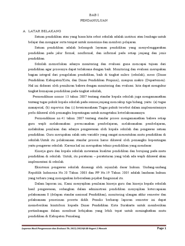 Laporan Hasil Pengawasan Dan Evaluasi SDN 2 Menceh 2022 | PDF