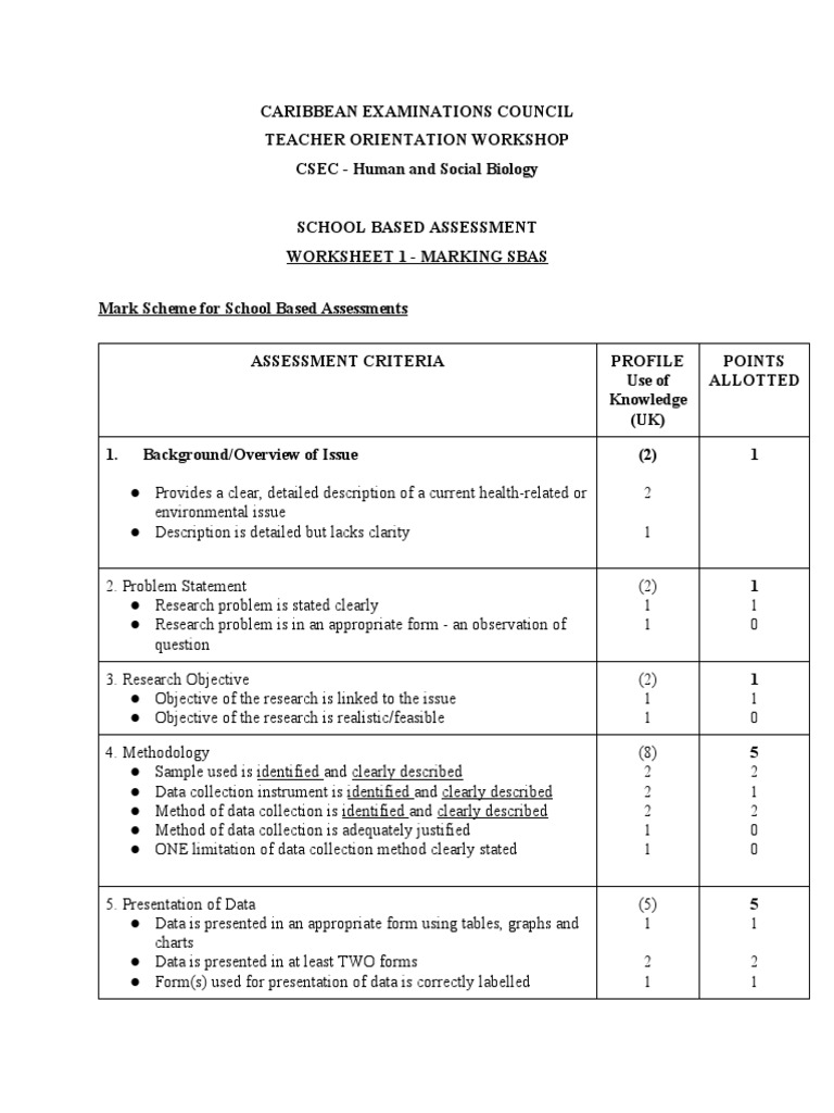 HSB Sba Workshop - Worksheet 1 | PDF | Data | Scientific Method