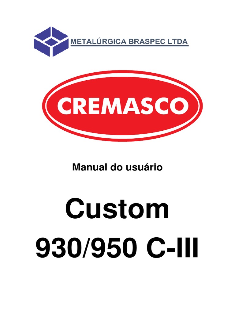 Custom 930 - 950 CIII MANUAL USUARIO CREMASCO | PDF | Trator | Parafuso