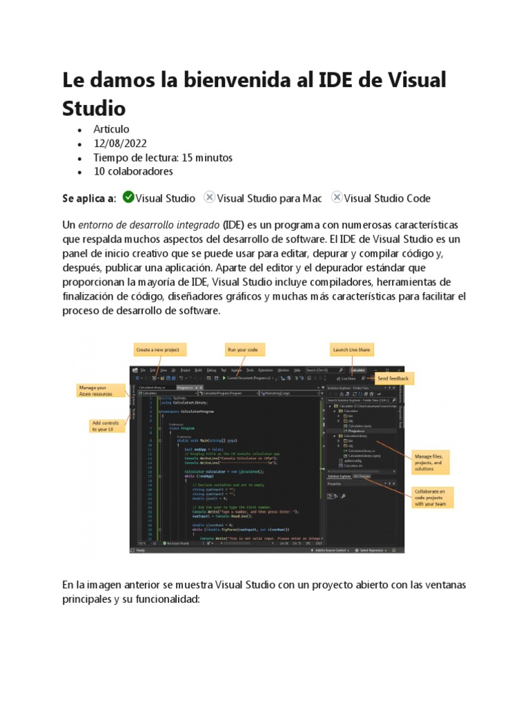 Visual Studio | PDF | Microsoft Visual Studio | Entorno de desarrollo integrado
