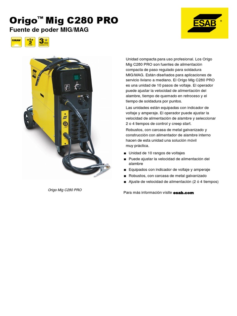 Origo Mig C280 Pro Esab | PDF | Soldadura | Construcción