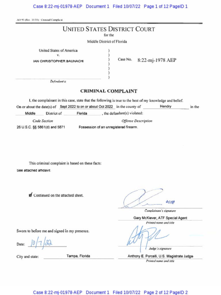 Ian Baunach Probable Cause Affidavit | PDF
