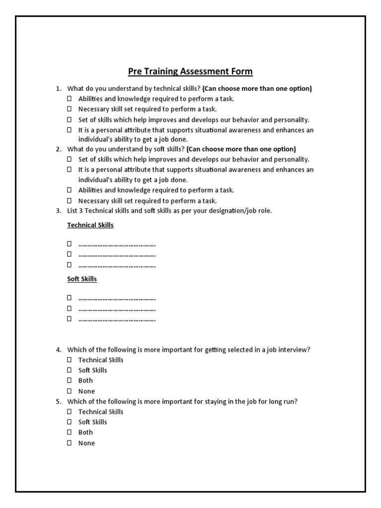Pre Training Assessment Form | PDF | Skill | Communication