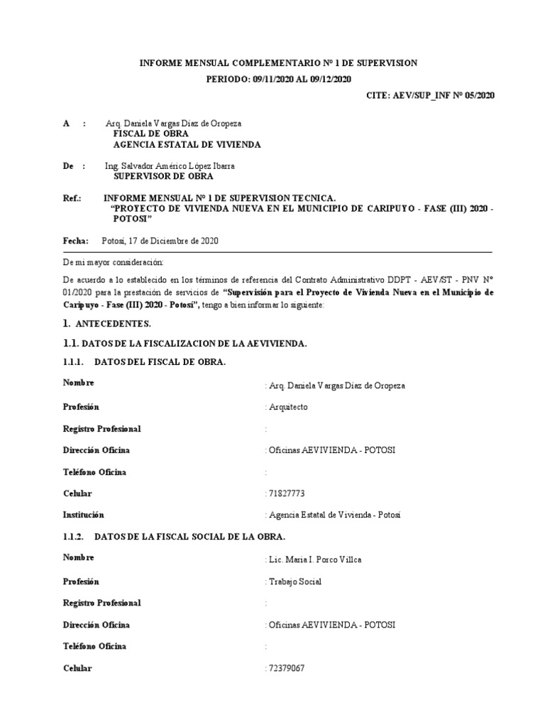 Informe Mensual Complementario | PDF | Ingeniería de Edificación | Sectores Economicos