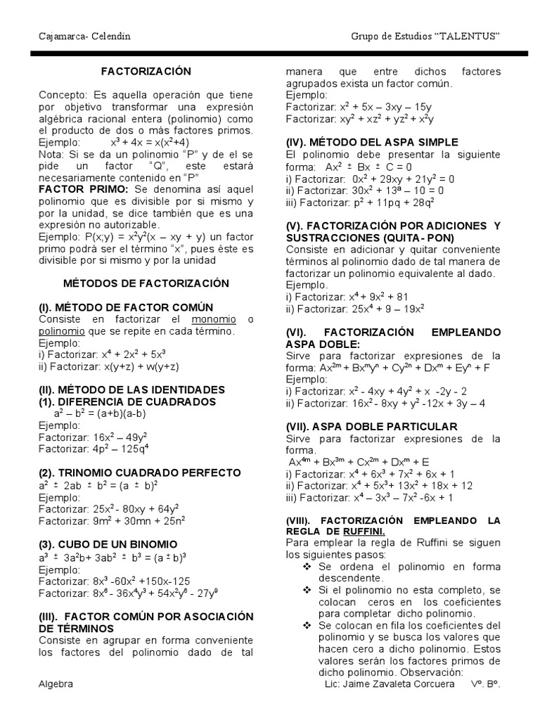 FACTORIZACIÓN | PDF | Factorización | Matemáticas De La Computación