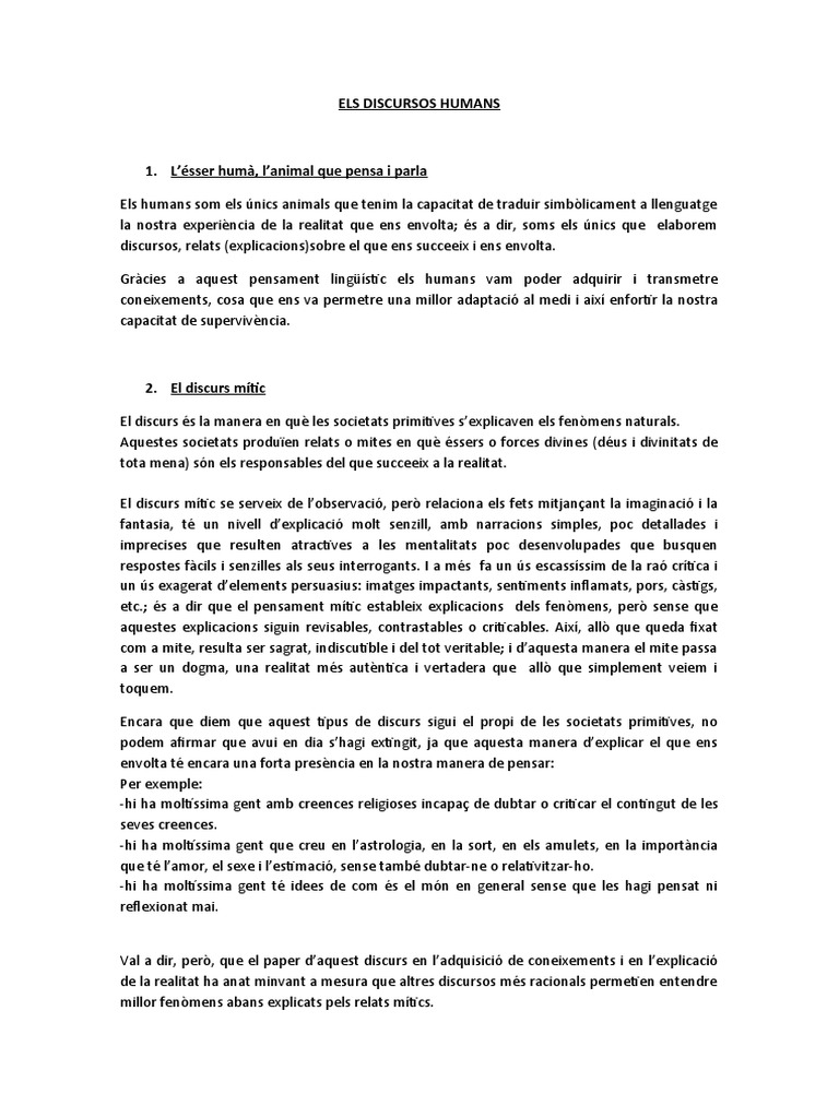 Tema 2. Apunts. Els Discuros Humans | PDF