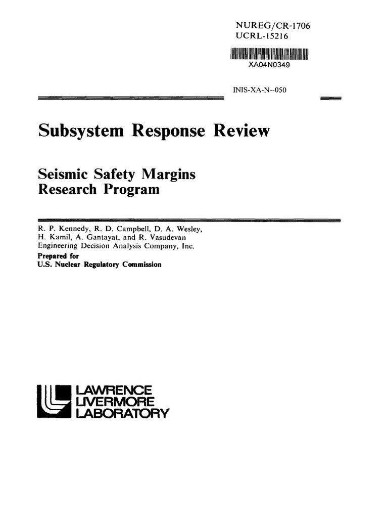 Subsystem Response Review NUREG/CR-1706 | PDF | Pipe (Fluid Conveyance ...