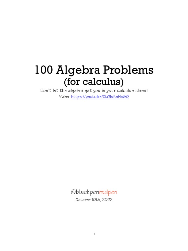 100 Algebra For Calculus | PDF | Mathematical Objects | Elementary ...