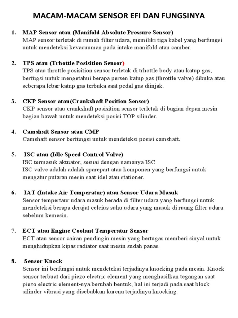 Sensor EFI: Jenis dan Fungsinya | PDF | Teknologi & Rekayasa
