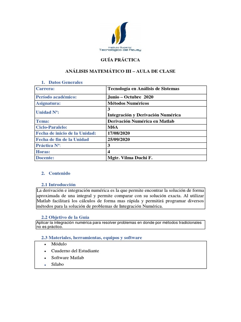 Guia de Métodos Numéricos | PDF | Integral | Matlab