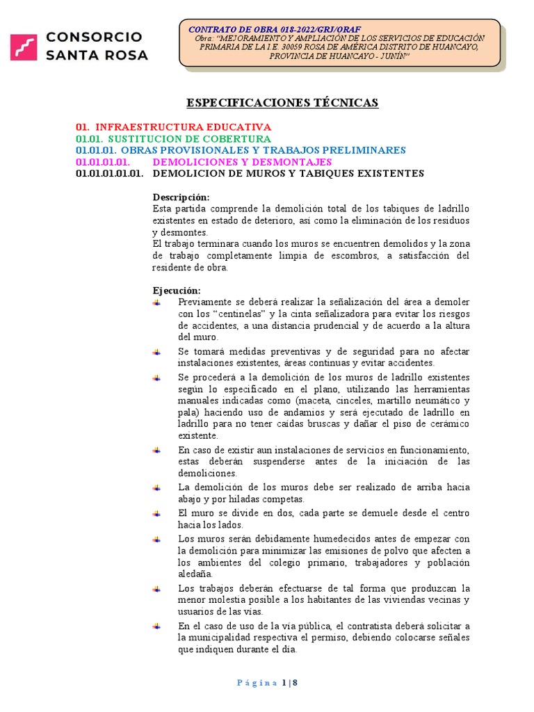 Especificaciones Tec. Adic. 02 | Descargar gratis PDF | Presupuesto | Demolición