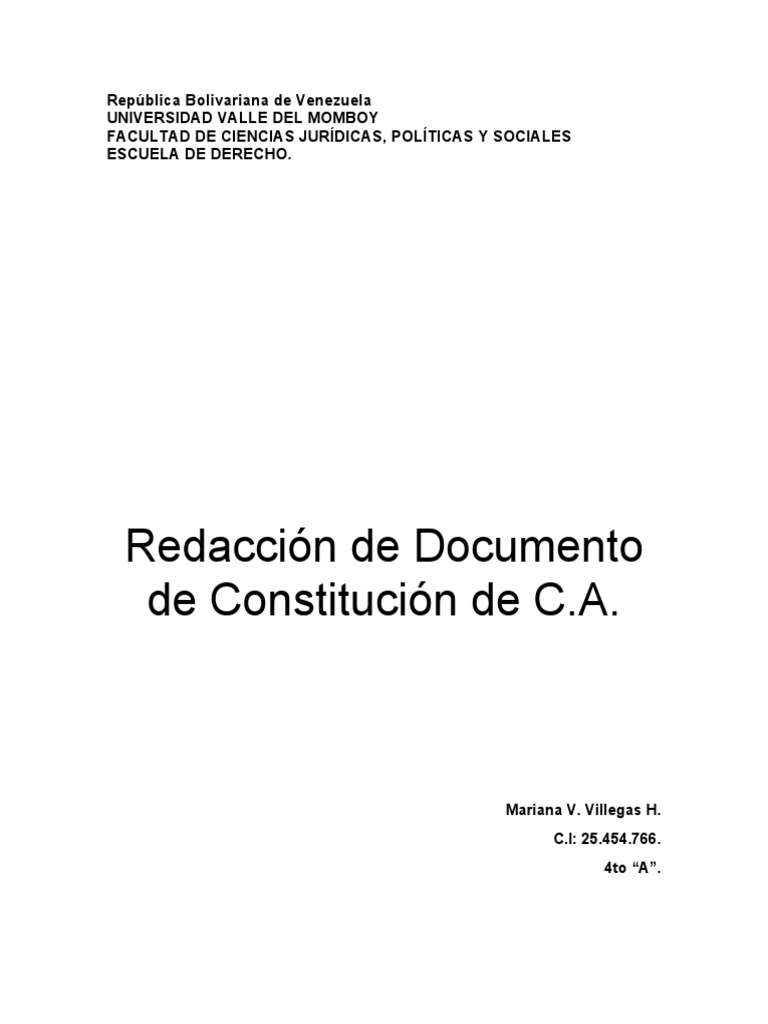 Redacción de Documento de Constitución de C.A. | PDF | Dividendo | Compartir (Finanzas)