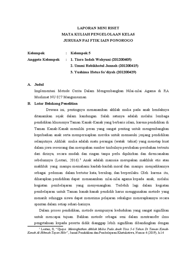 Laporan Mini Riset Pengelolaan Kelas - Kelompok 5 | PDF