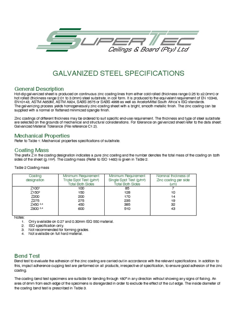 Supertec Galvanized Steel Specs | PDF | Galvanization | Corrosion